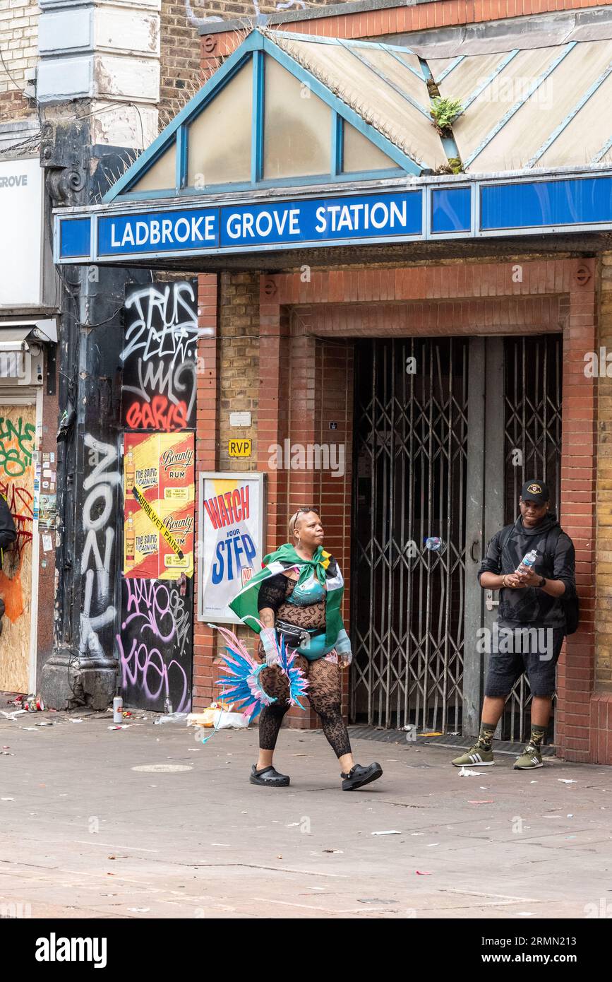 Person in costume passing Ladbroke Grove Station at the Notting Hill ...
