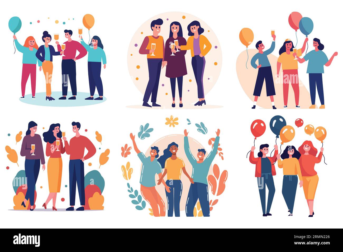 Hand Drawn A group of characters standing and talking at a party in ...