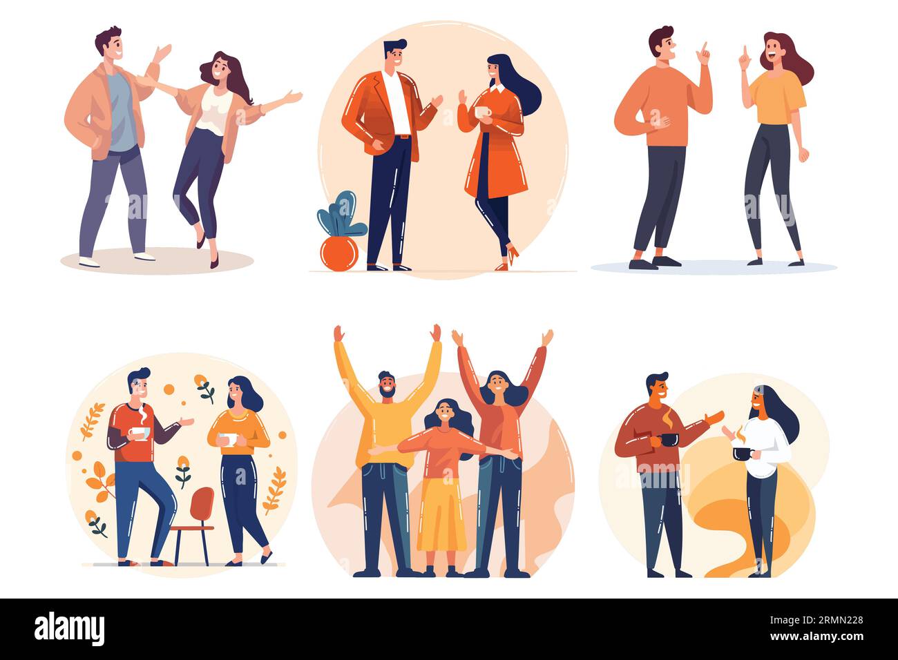 Hand Drawn A group of characters standing and talking at a party in ...