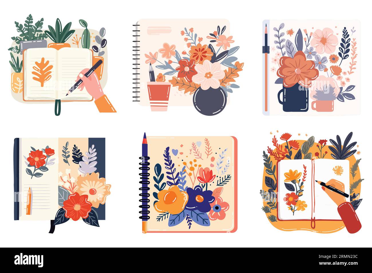 Hand Drawn notebook with flowers in flat style isolated on background ...