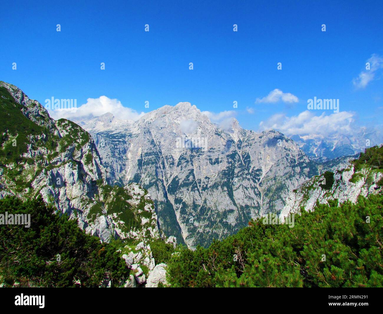 Scenic view of mountain Rjavina in the Triglav national park in ...