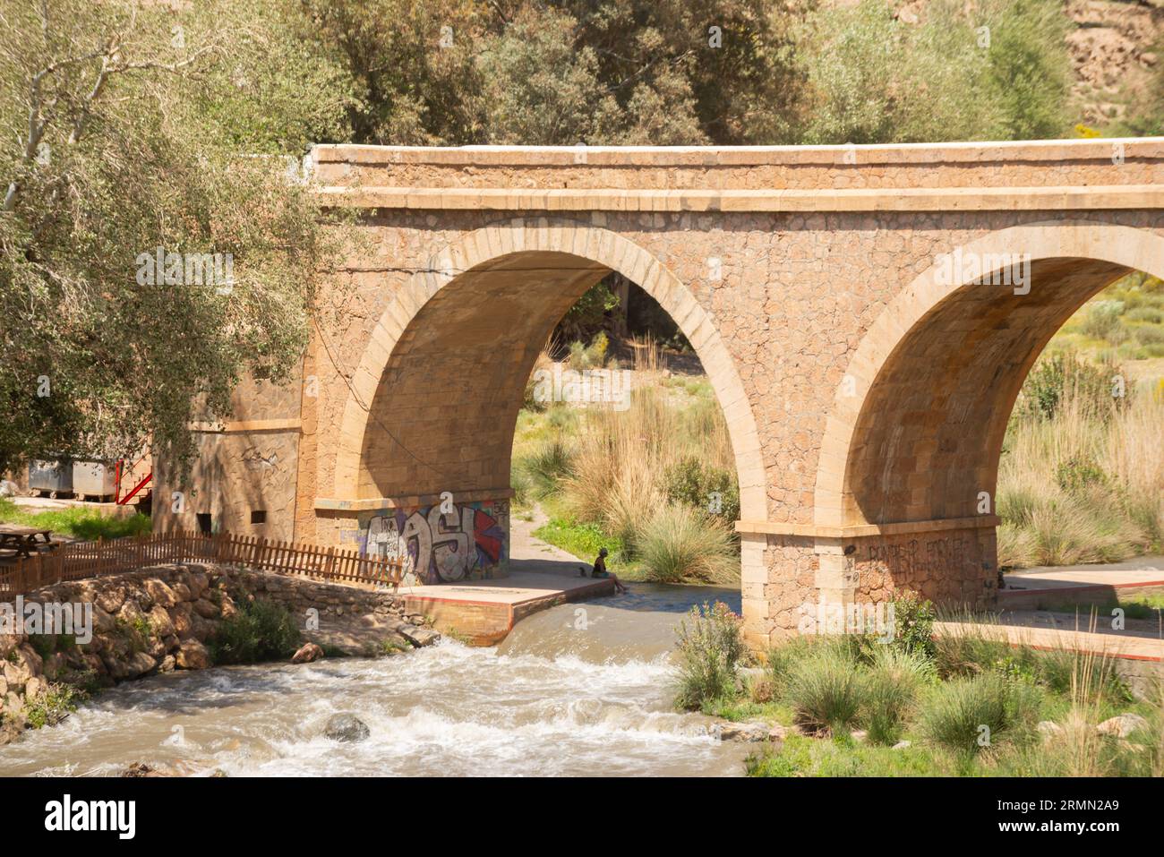 ORGIVA, SPAIN - 16 MAY 2022 The Seven Eyes Bridge is distinguished by ...