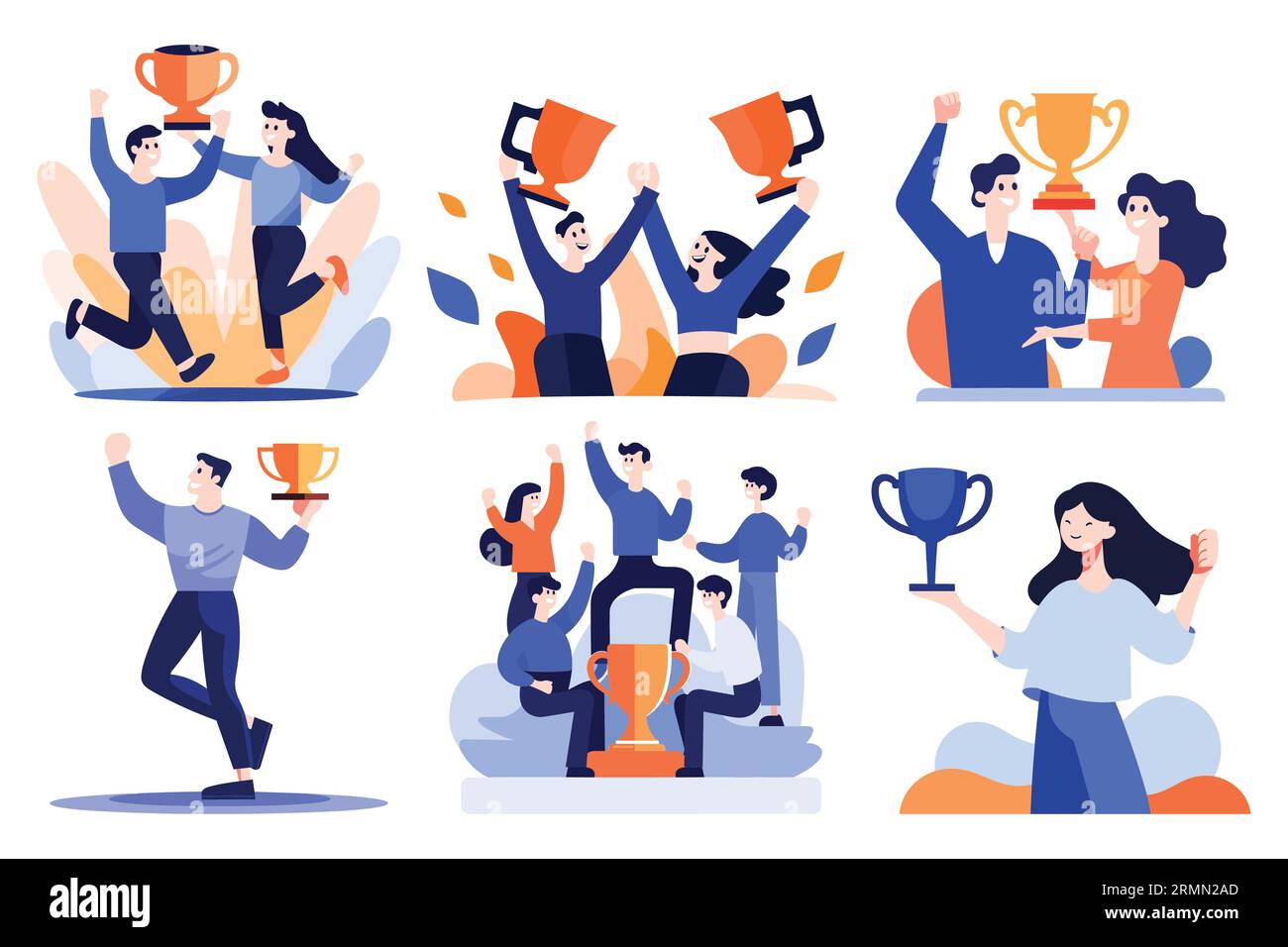 Hand Drawn Successful businessman with a trophy in flat style isolated ...