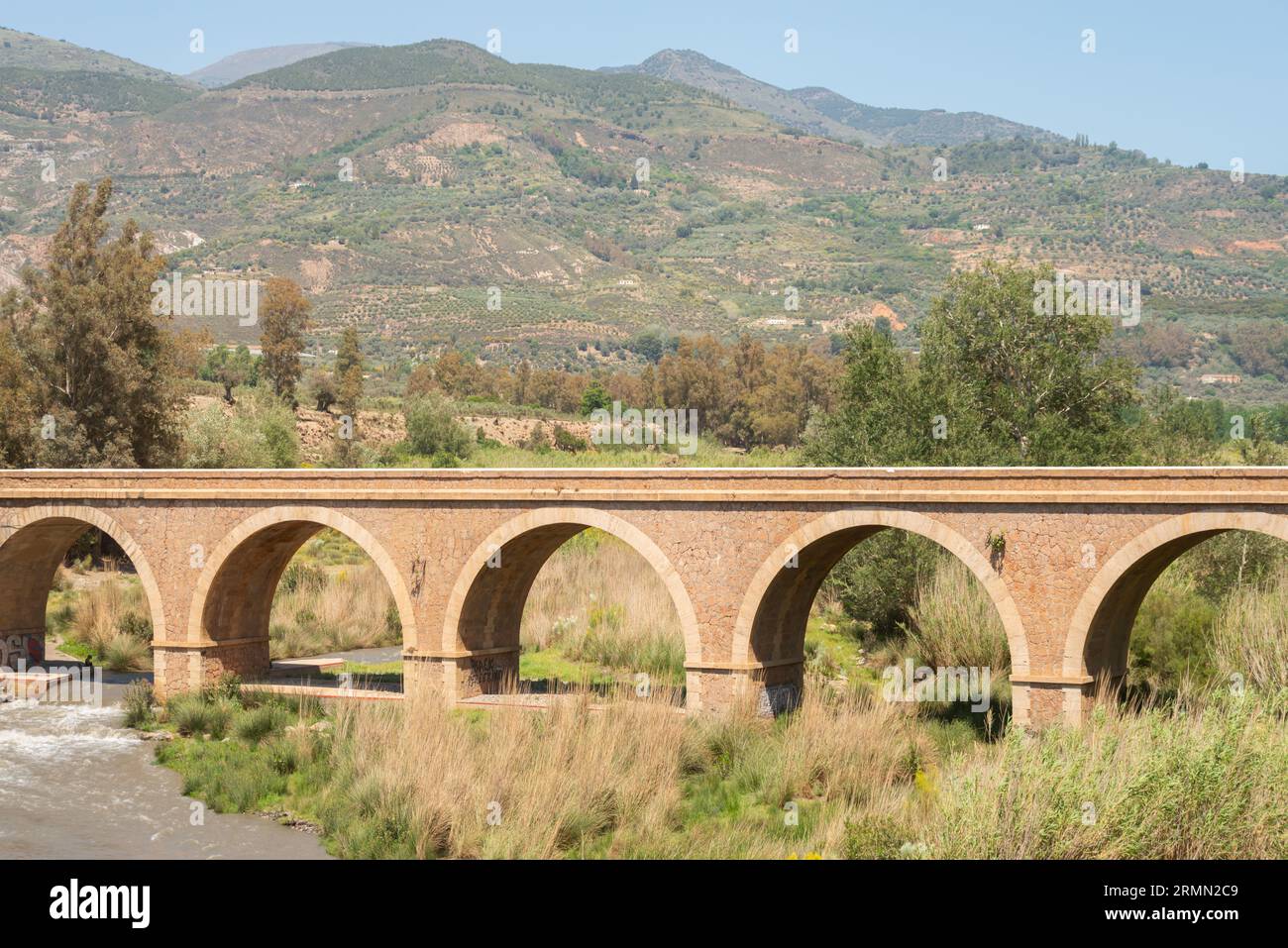 ORGIVA, SPAIN - 16 MAY 2022 The Seven Eyes Bridge is distinguished by ...