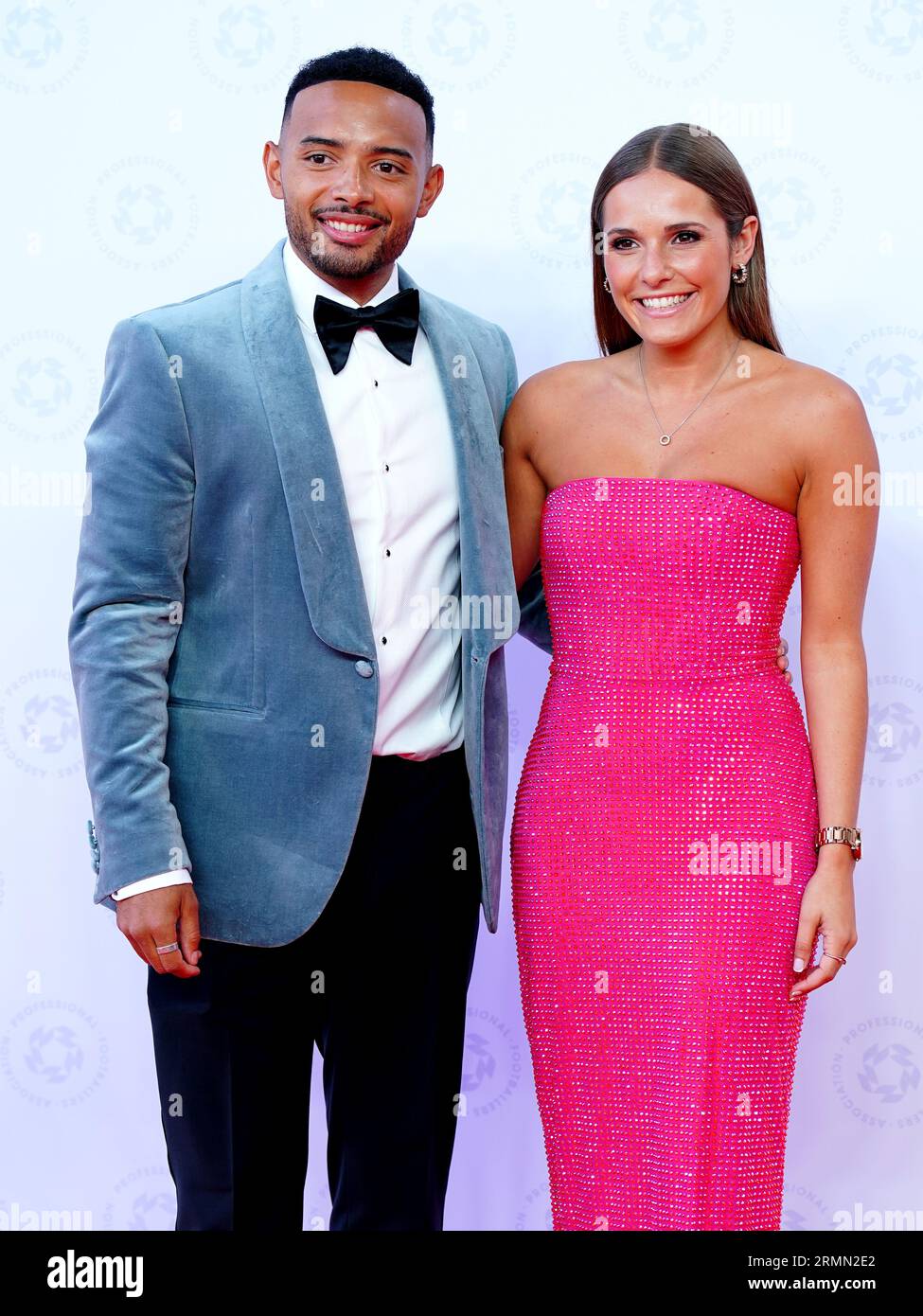 Liam MacDevitt and Olivia Buzaglo arrive for the 2023 PFA Awards at The Lowry, Manchester ...
