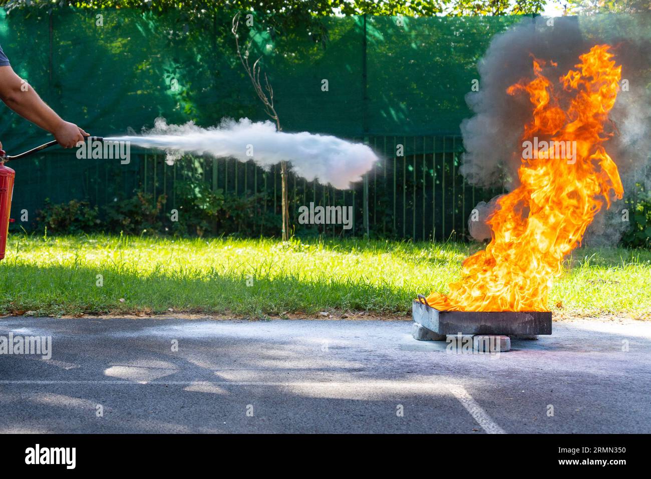Demonstration of a kitchen fire at a firefighting demonstration Stock ...
