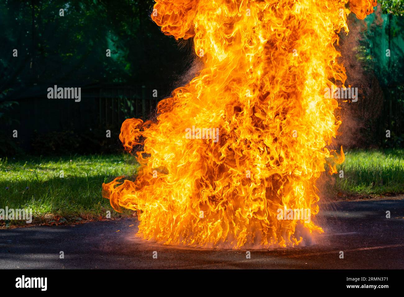 Demonstration of a kitchen fire at a firefighting demonstration Stock ...