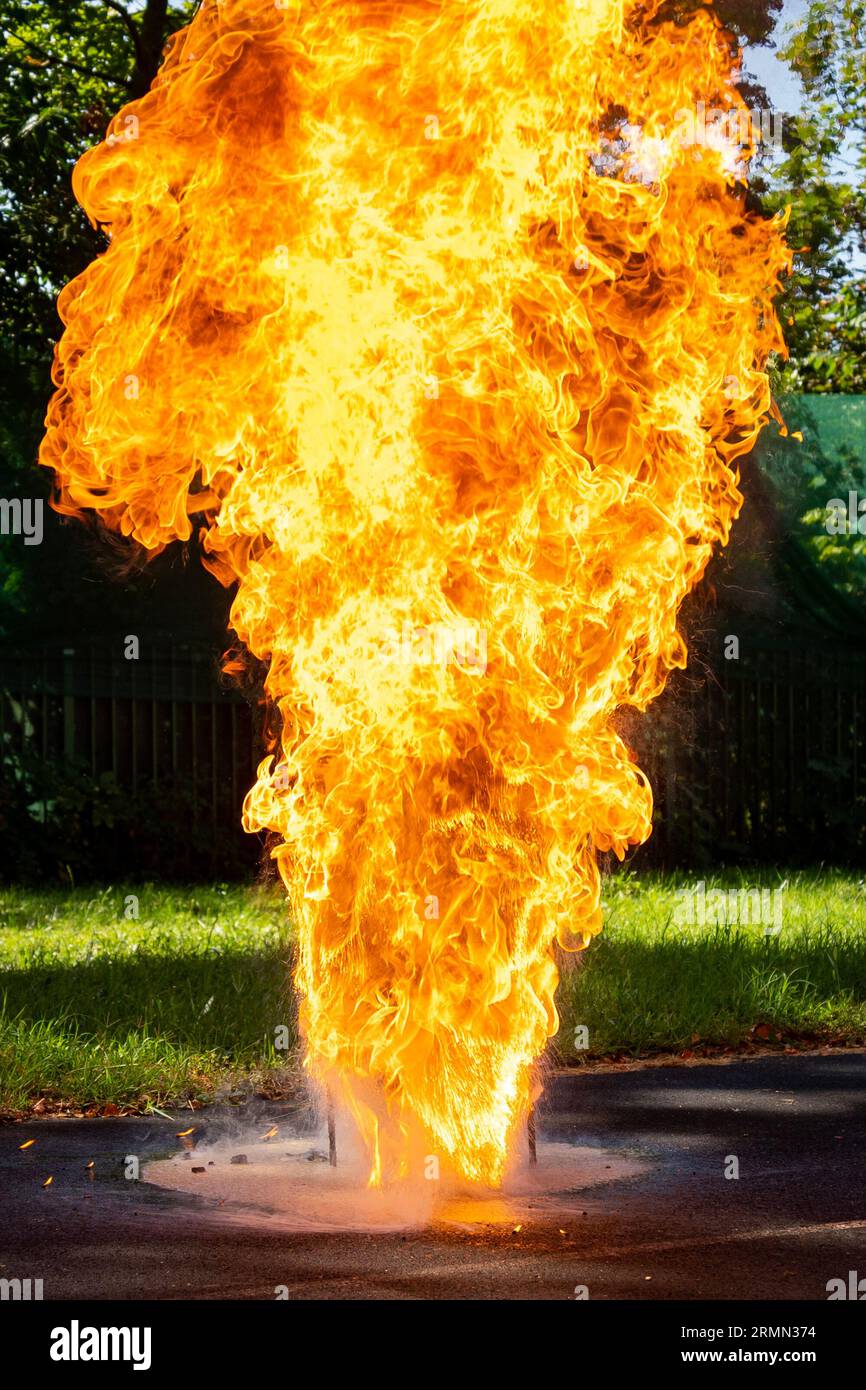 Demonstration of a kitchen fire at a firefighting demonstration Stock ...