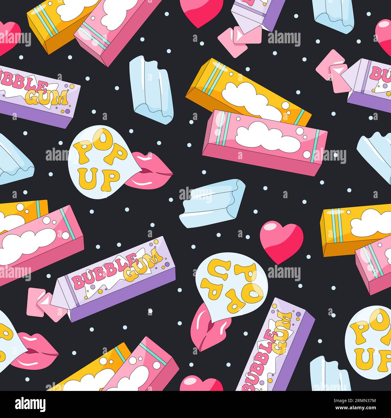 Seamless pattern with bubble gum in vibrant colors Stock Vector Image ...