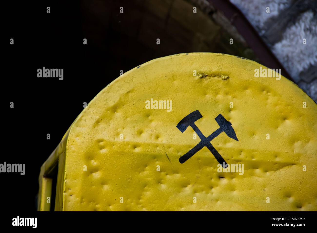 Entry gate to coal mine, leading deep into the earth. Mine shaft of the ...