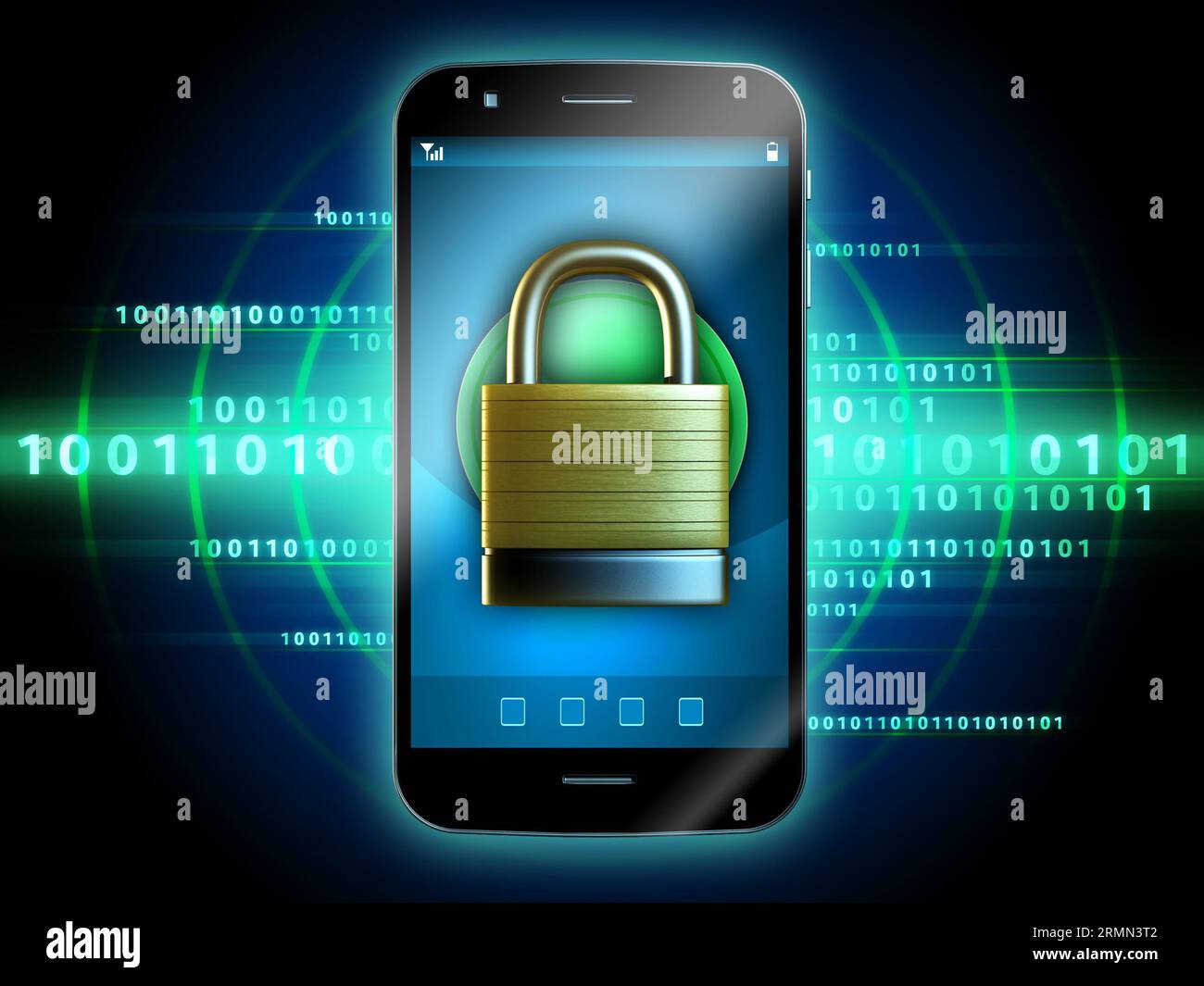 Smartphone with padlock over a data stream. Digital illustration Stock ...