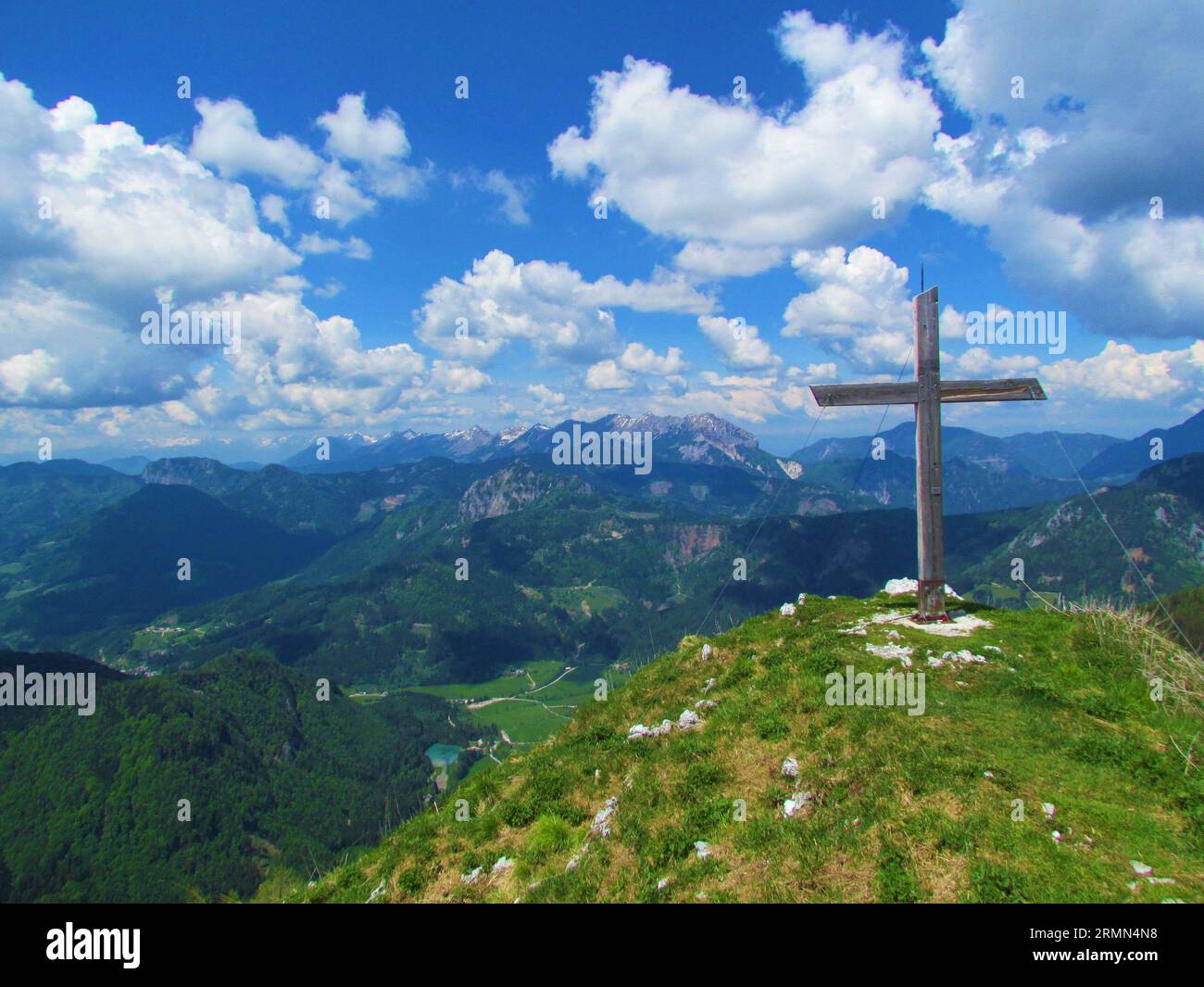 View of Jezersko and mountain range in Karavanke mountains in Gorenjska ...