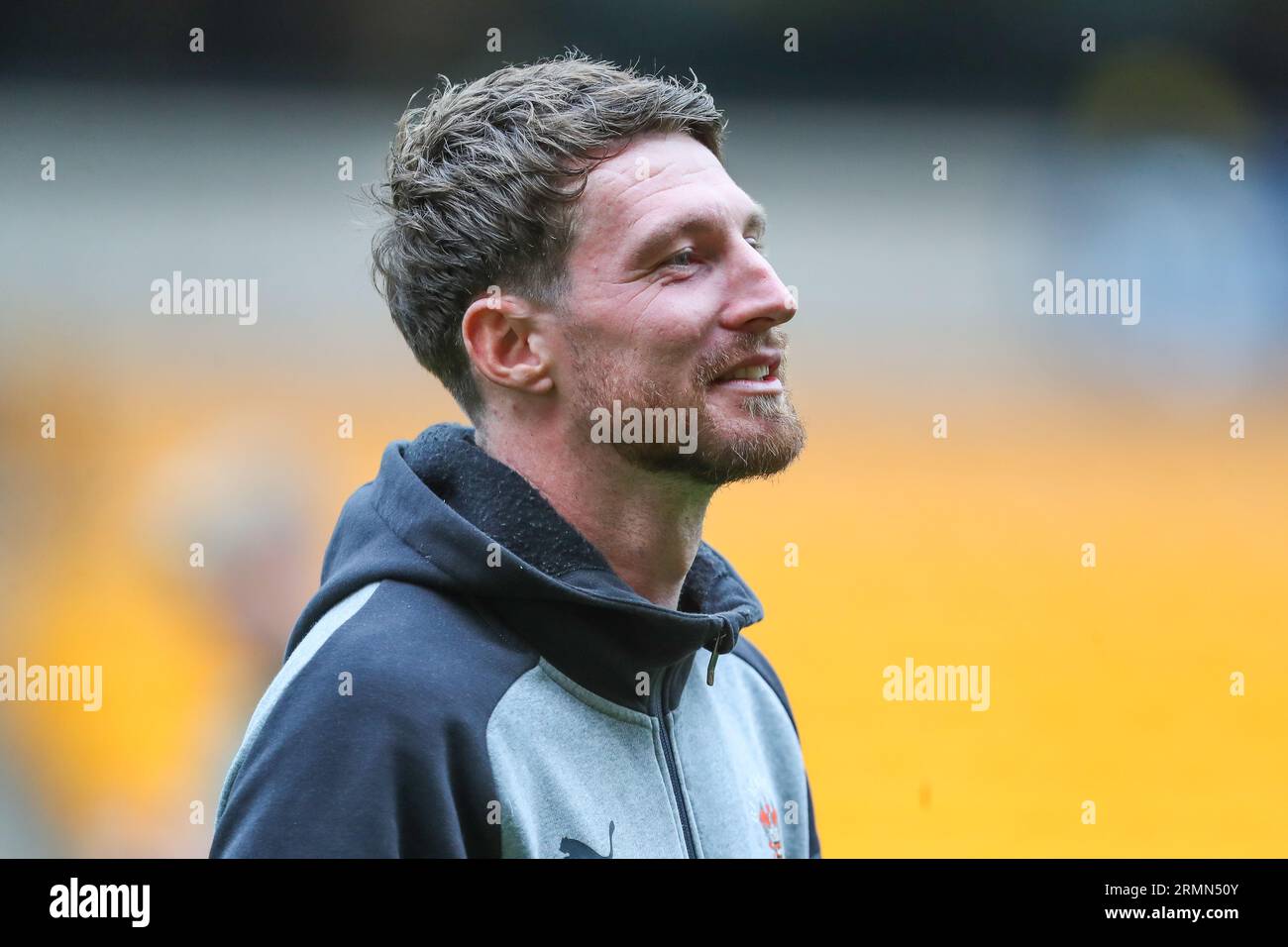James Husband #3 of Blackpool arrives ahead of the Carabao Cup match ...