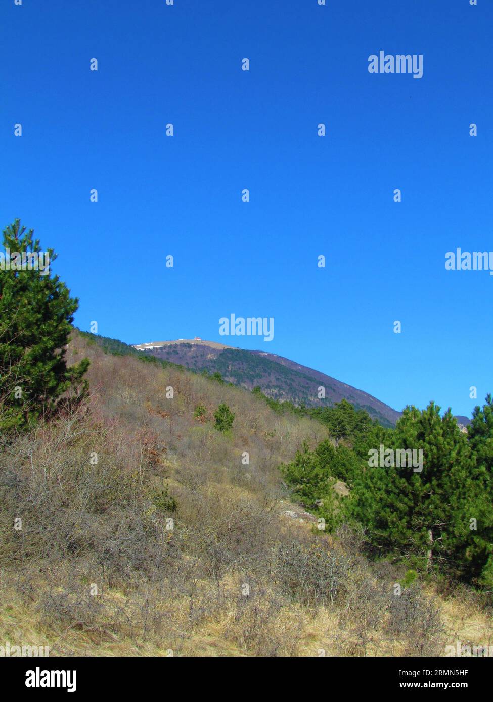 View of the peak of Sveta Trojica hill at Javorniki mountains in ...
