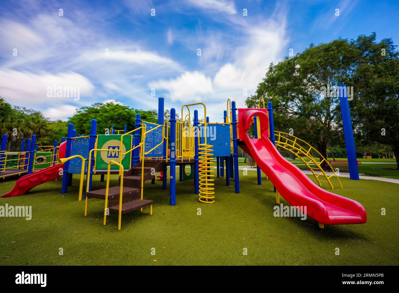 Wide angle photo of a park playground Stock Photo - Alamy