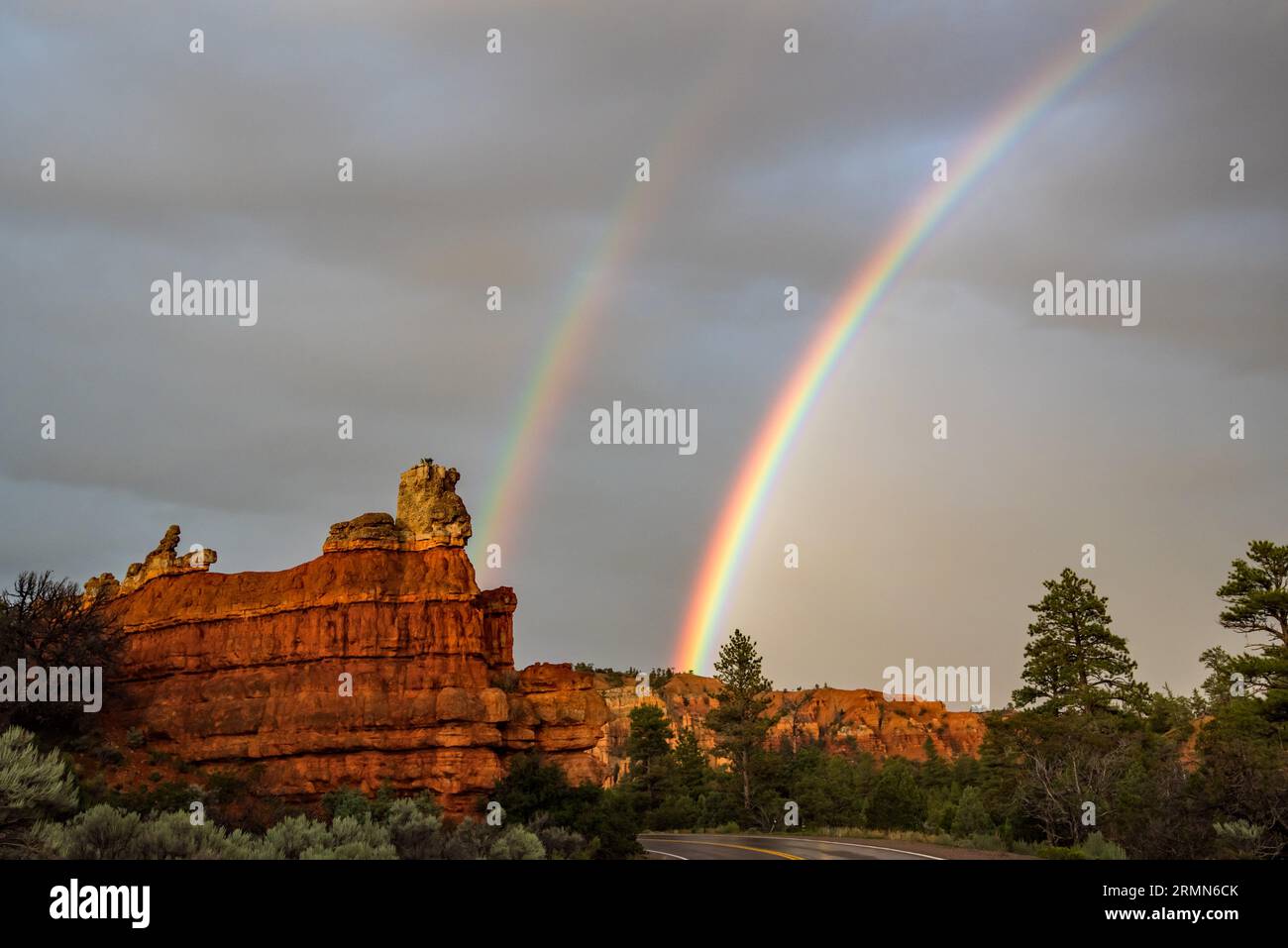 Brilliant double rainbows in Red Canyon area along Hwy 12. Utah, USA ...