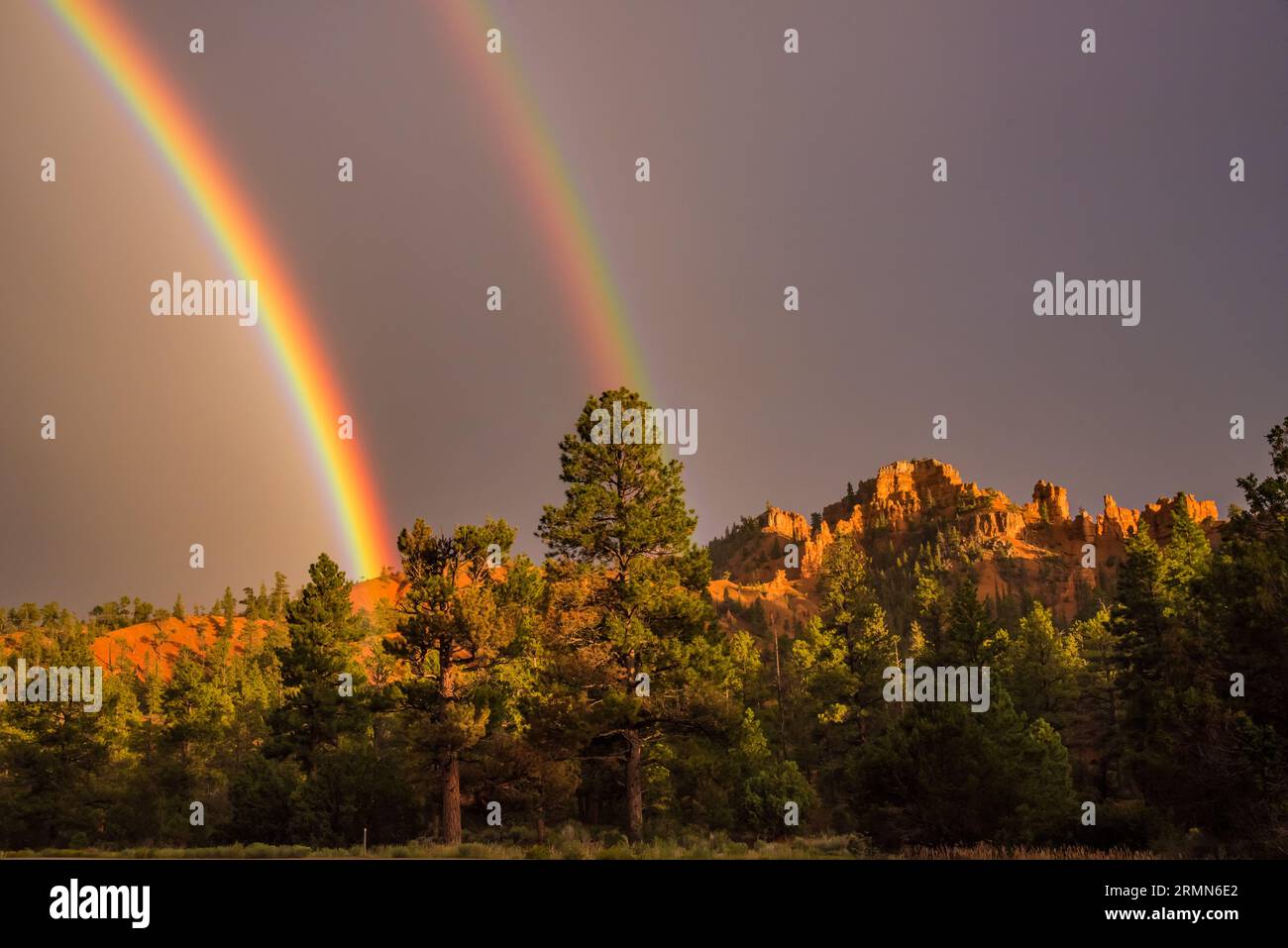 Brilliant double rainbows in Red Canyon area along Hwy 12. Utah, USA ...