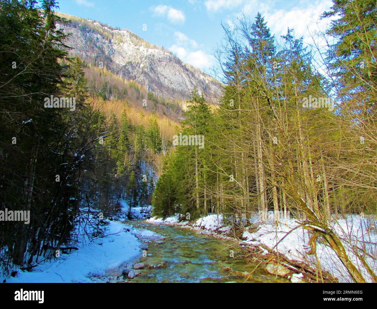 Scenic view of river flowing through Vrata valley in Triglav national ...