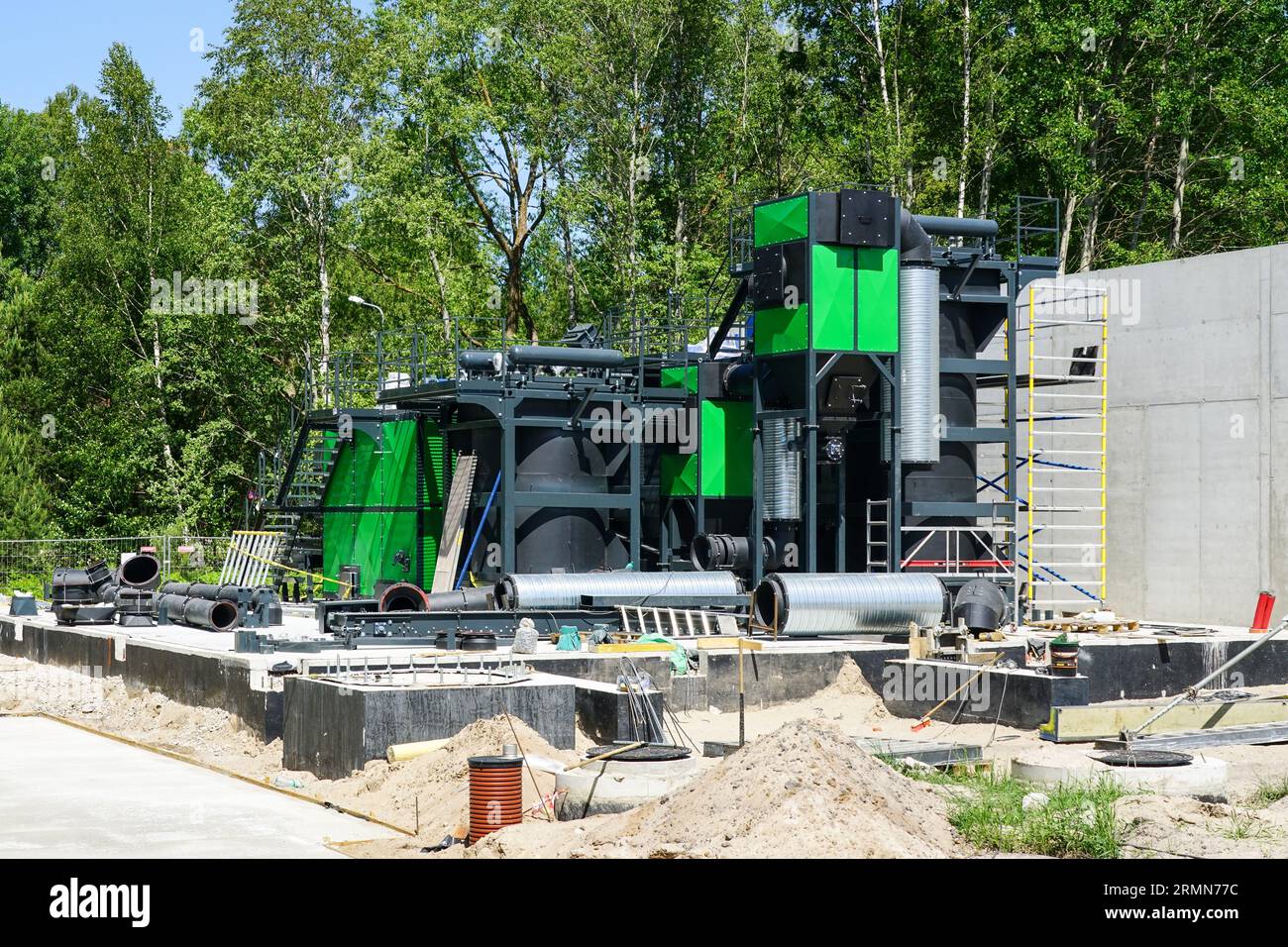 New modern unfinished wood chip biofuel boiler house for increased heat ...
