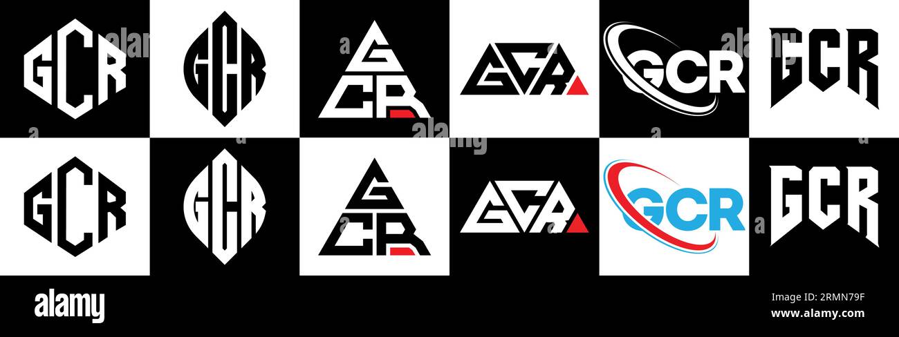 GCR letter logo design in six style. GCR polygon, circle, triangle ...