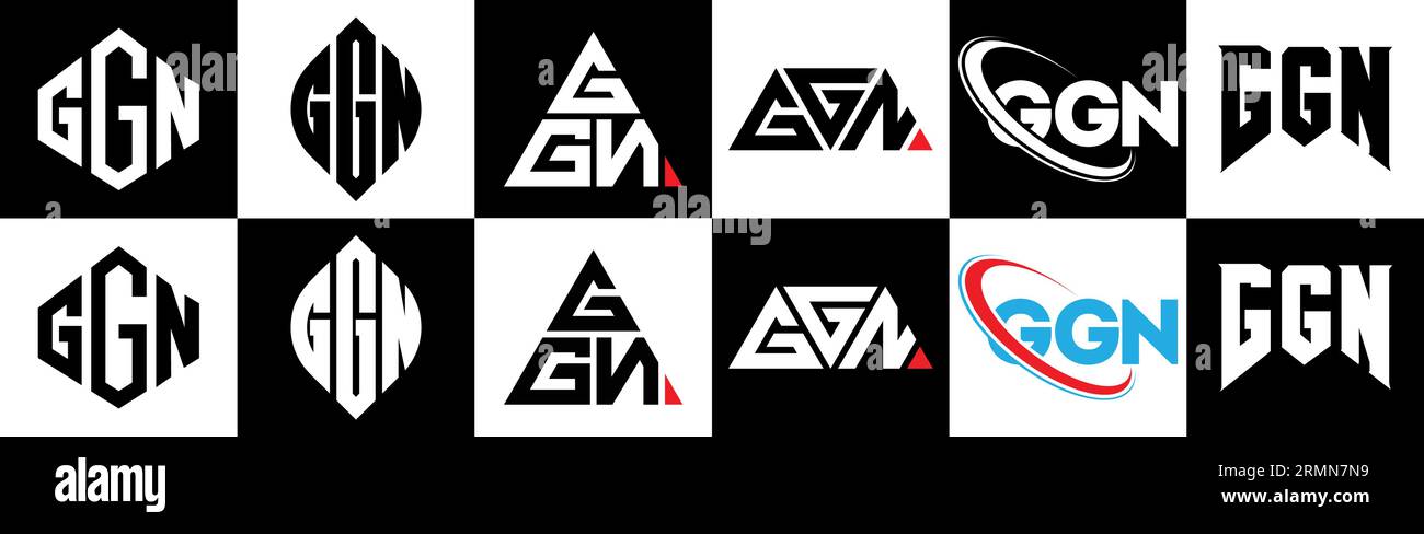 GGN letter logo design in six style. GGN polygon, circle, triangle ...