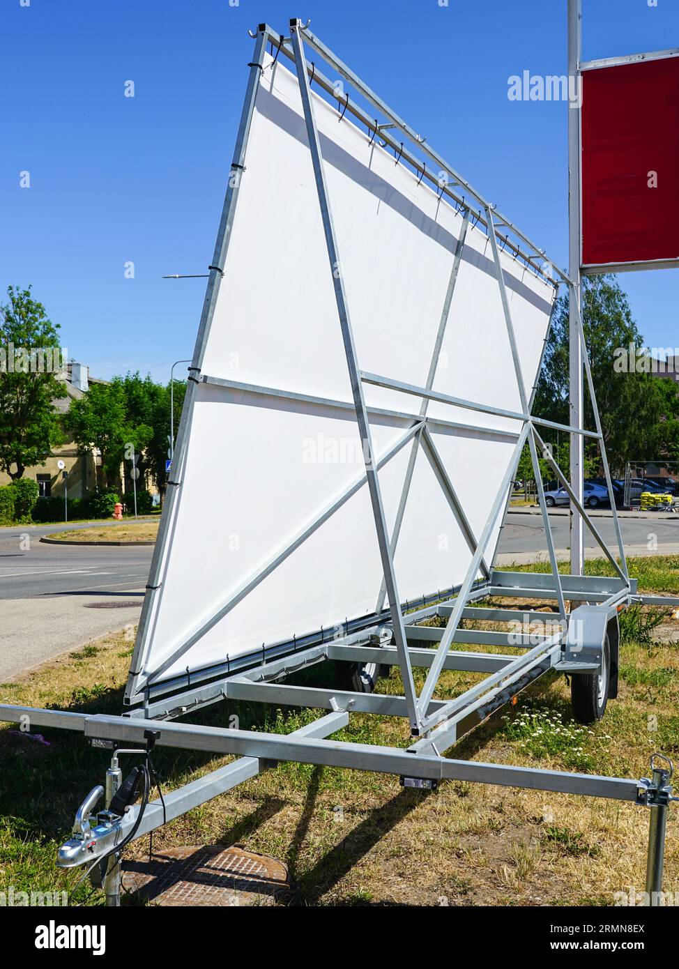 Mobile advertising billboard banner with metal frame as car trailer on ...