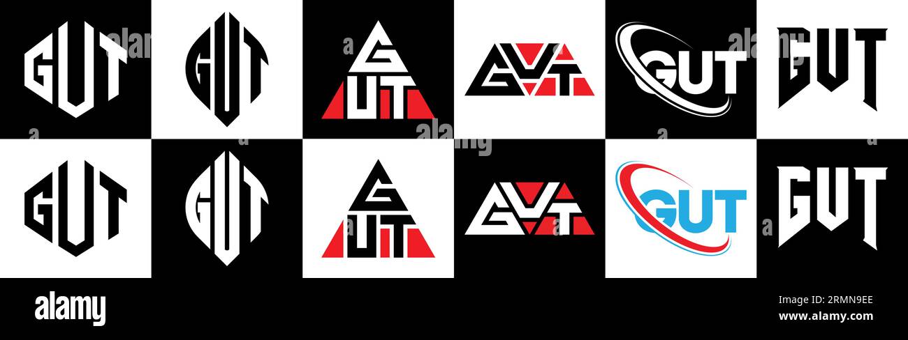 GUT letter logo design in six style. GUT polygon, circle, triangle ...