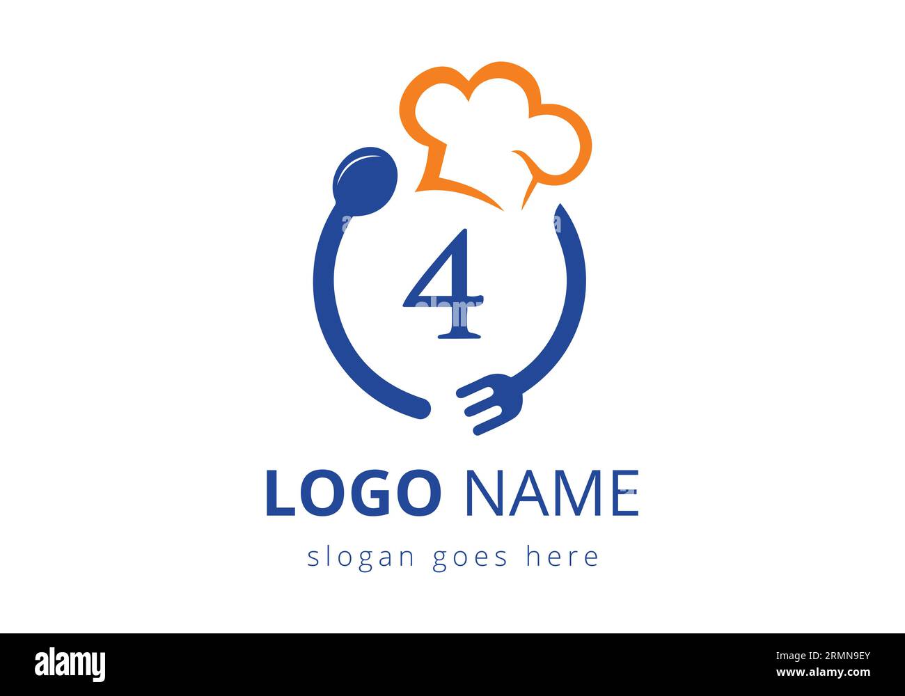 Letter 4 Logo With Chef Hat, Spoon And Fork For Restaurant Logo. Modern ...