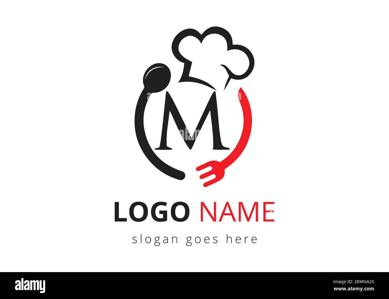 Letter M Logo With Chef Hat, Spoon And Fork For Restaurant Logo. Modern ...