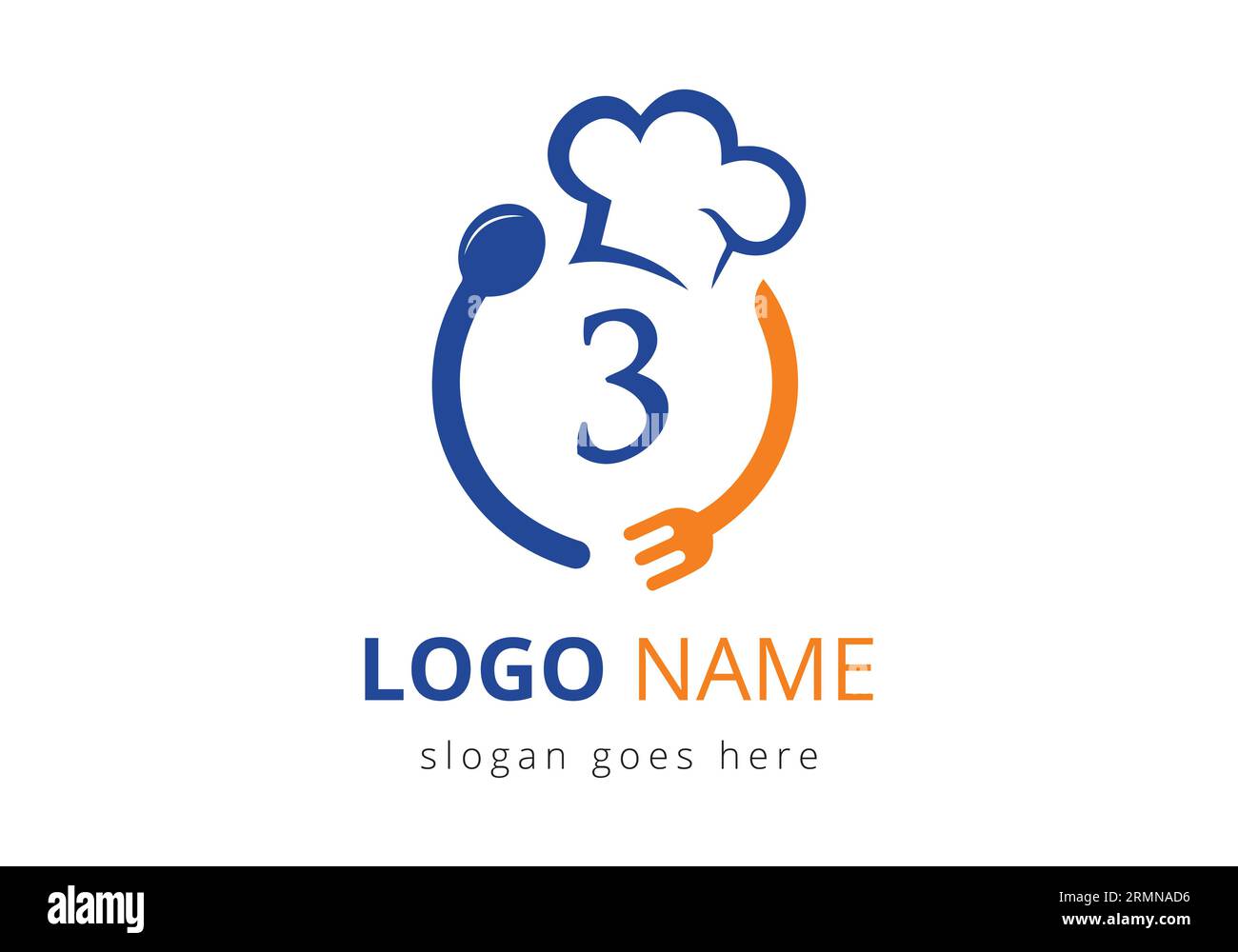 Letter 3 Logo With Chef Hat, Spoon And Fork For Restaurant Logo. Modern ...