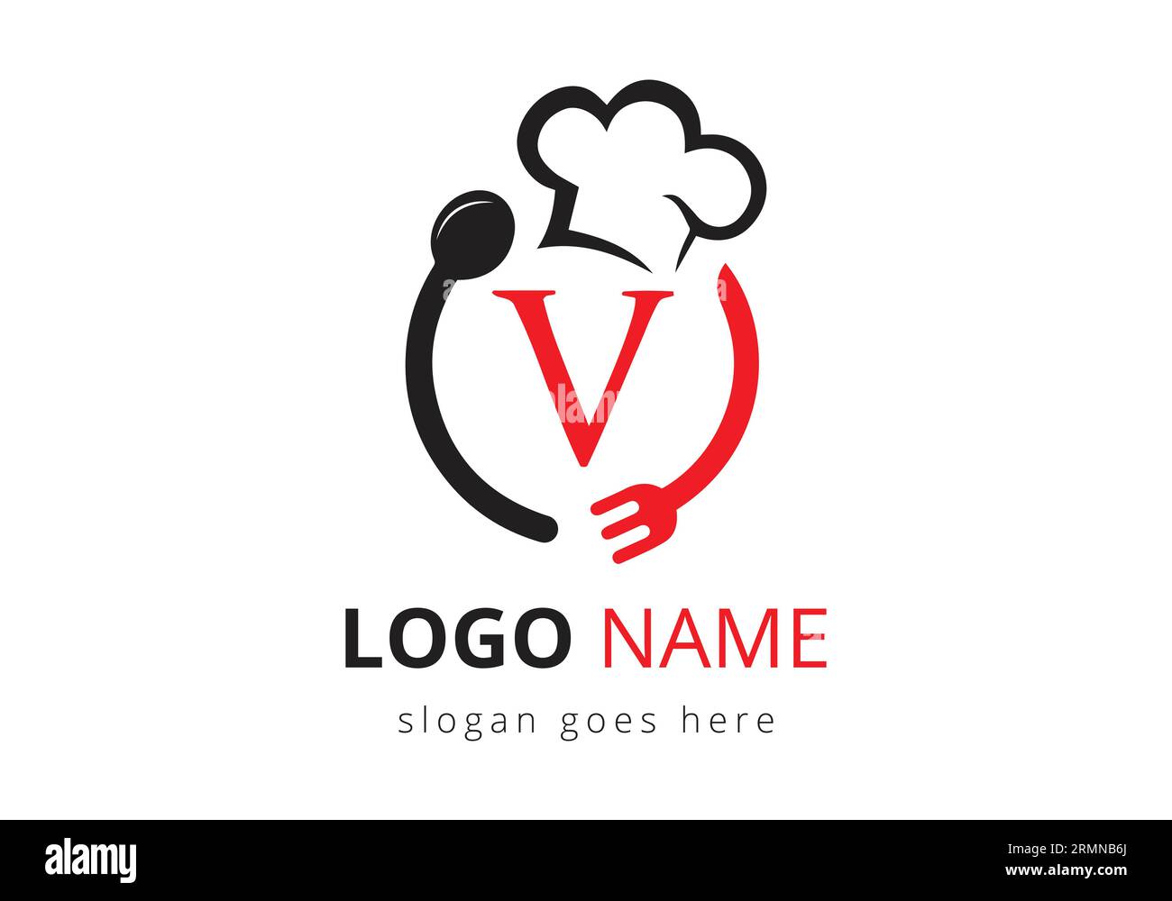 Letter V Logo With Chef Hat, Spoon And Fork For Restaurant Logo. Modern ...