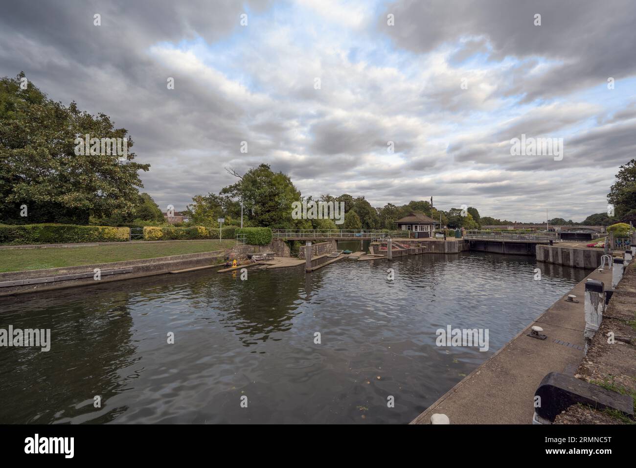 Riverside view towards Molesey Lock near Hampton Court Bridge near ...