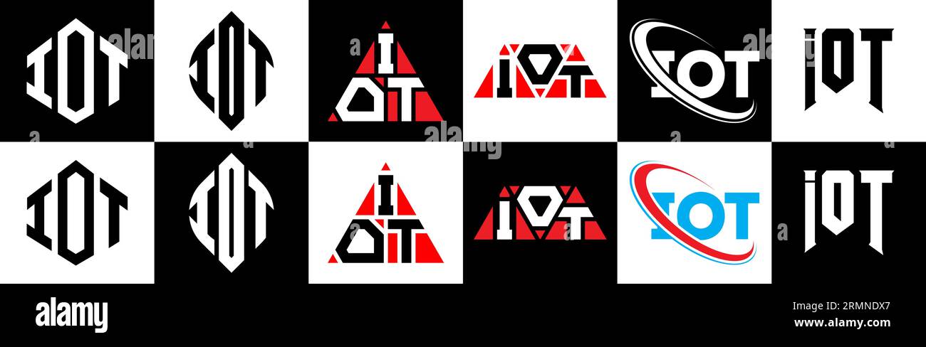 IOT letter logo design in six style. IOT polygon, circle, triangle ...