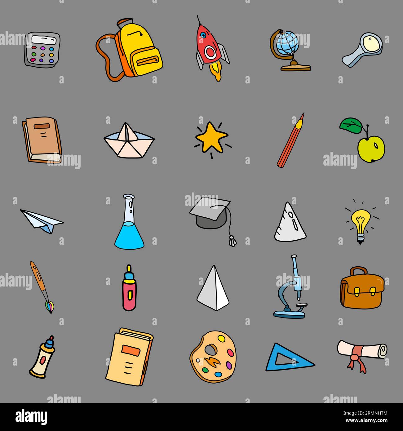 Back to school icon set, hand drawing collection. Vector illustration ...