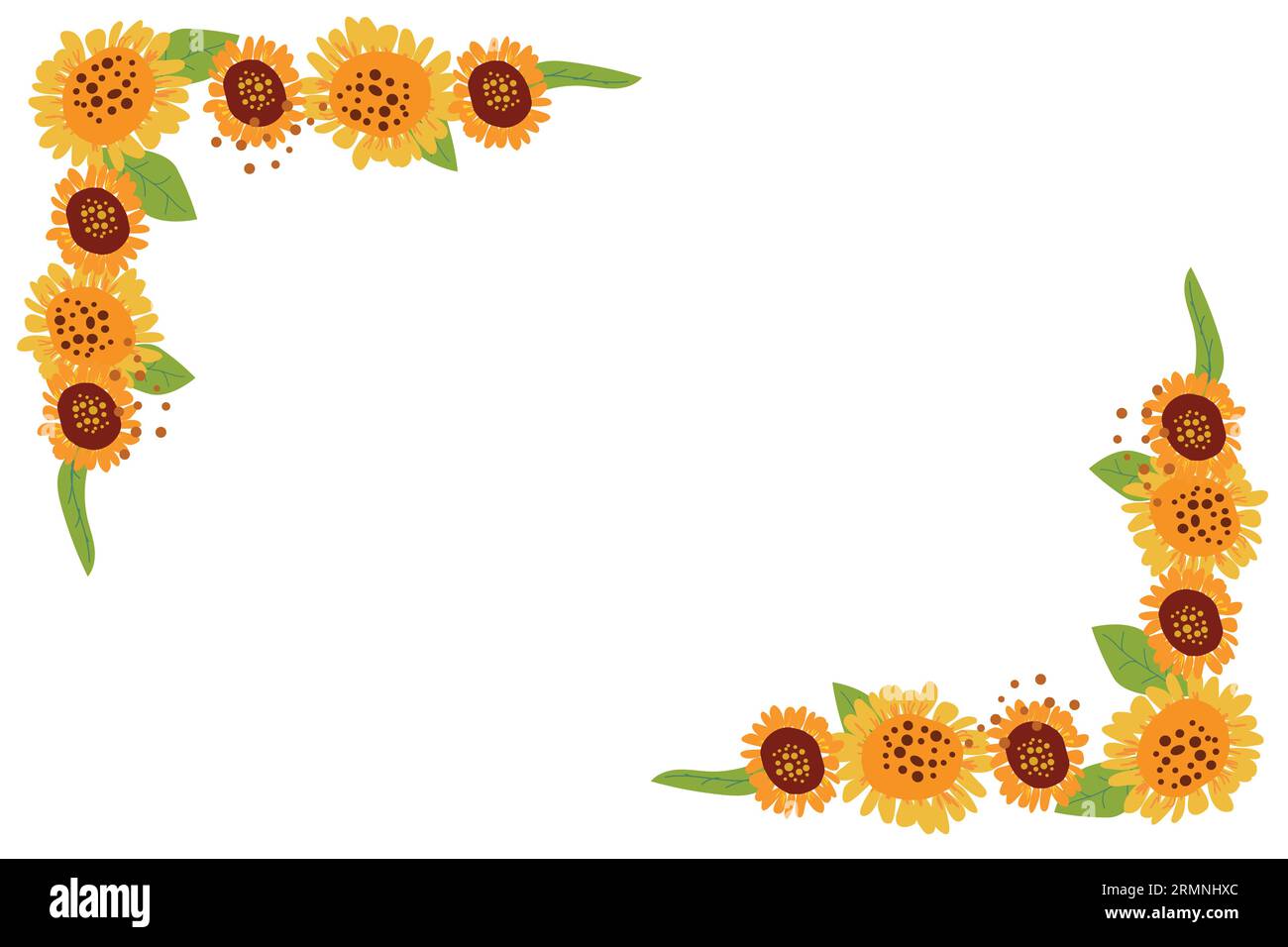 corner border of summer, autumn sunflower flowers Stock Vector Image ...
