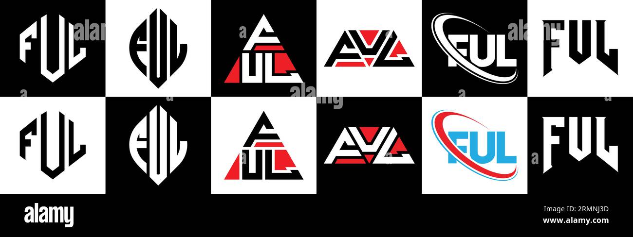 FUL letter logo design in six style. FUL polygon, circle, triangle ...