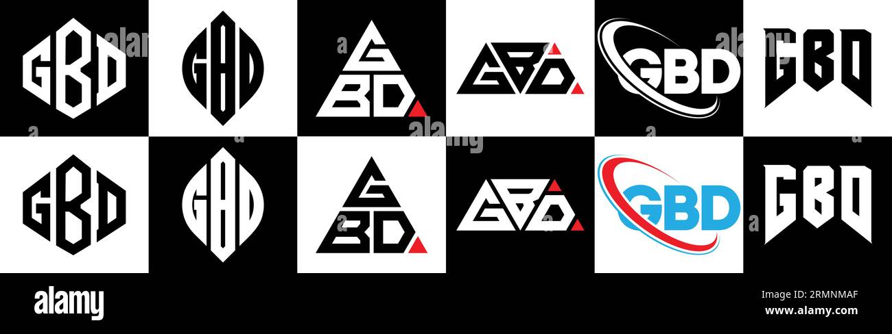 GBD letter logo design in six style. GBD polygon, circle, triangle ...