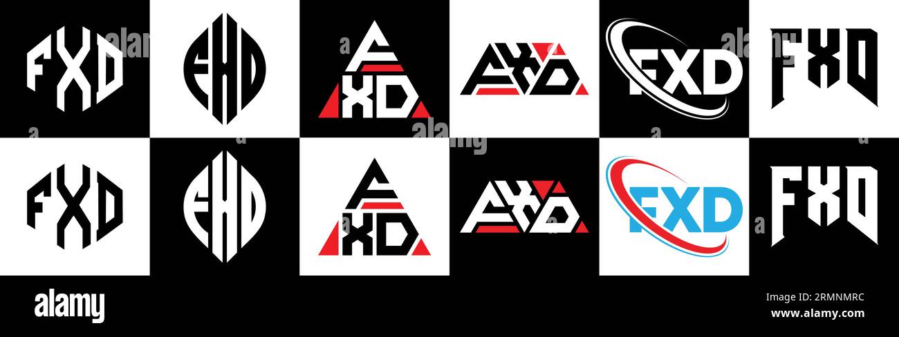 FXD letter logo design in six style. FXD polygon, circle, triangle ...