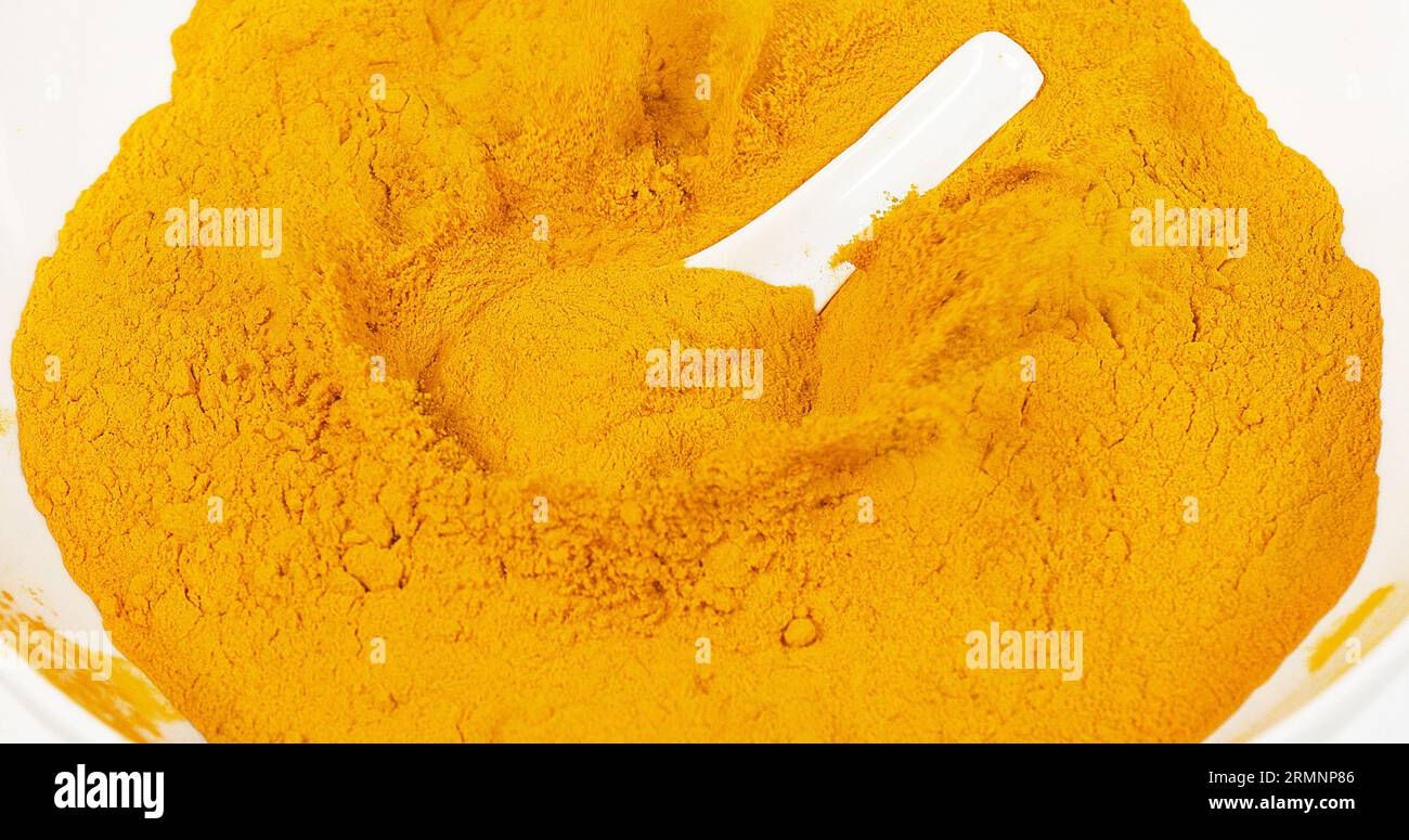 Turmeric, curcuma longa, Powder against White Background, Indian Spice ...
