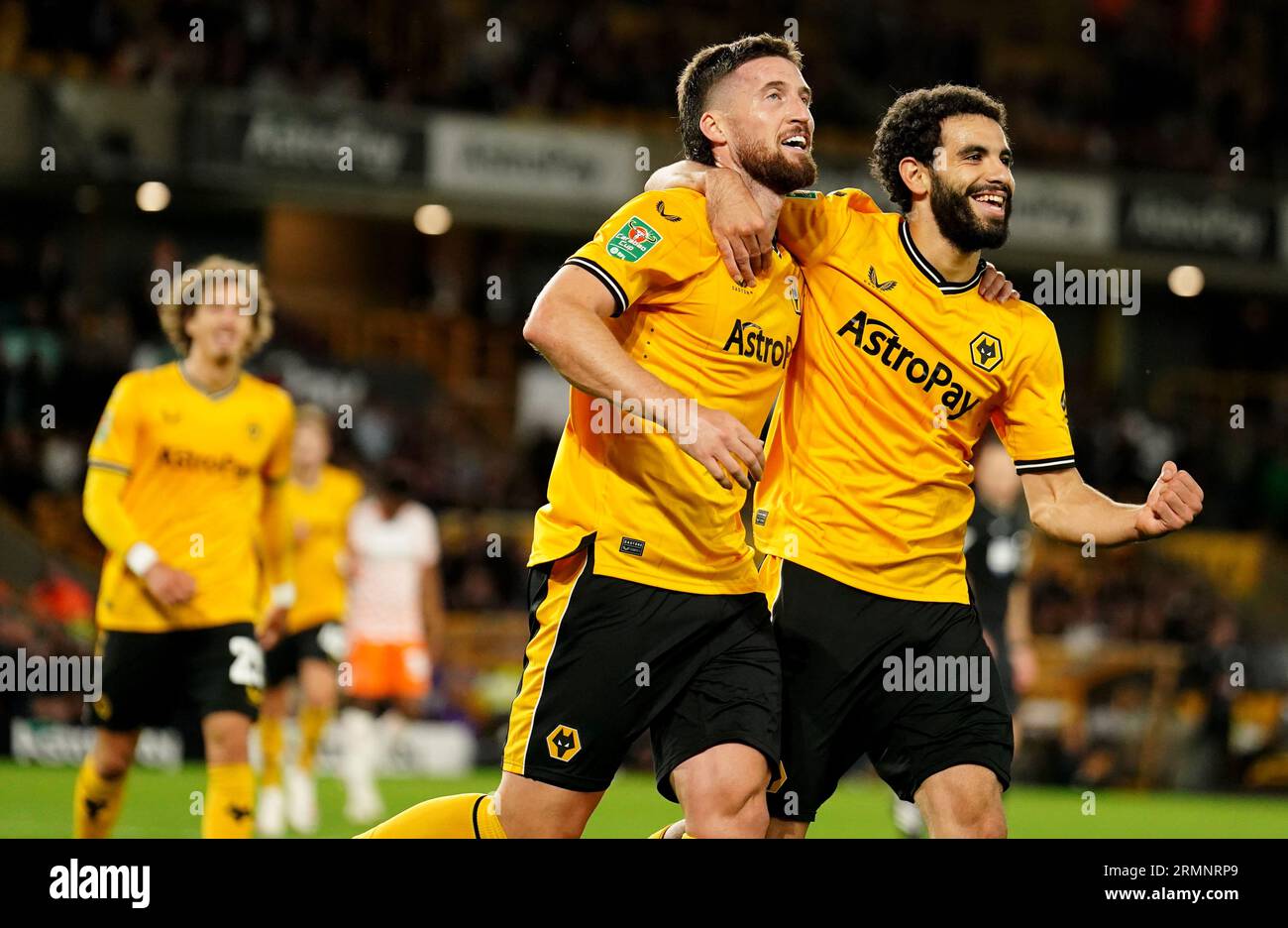 Wolverhampton Wanderers' Matt Doherty (centre) celebrates scoring their ...
