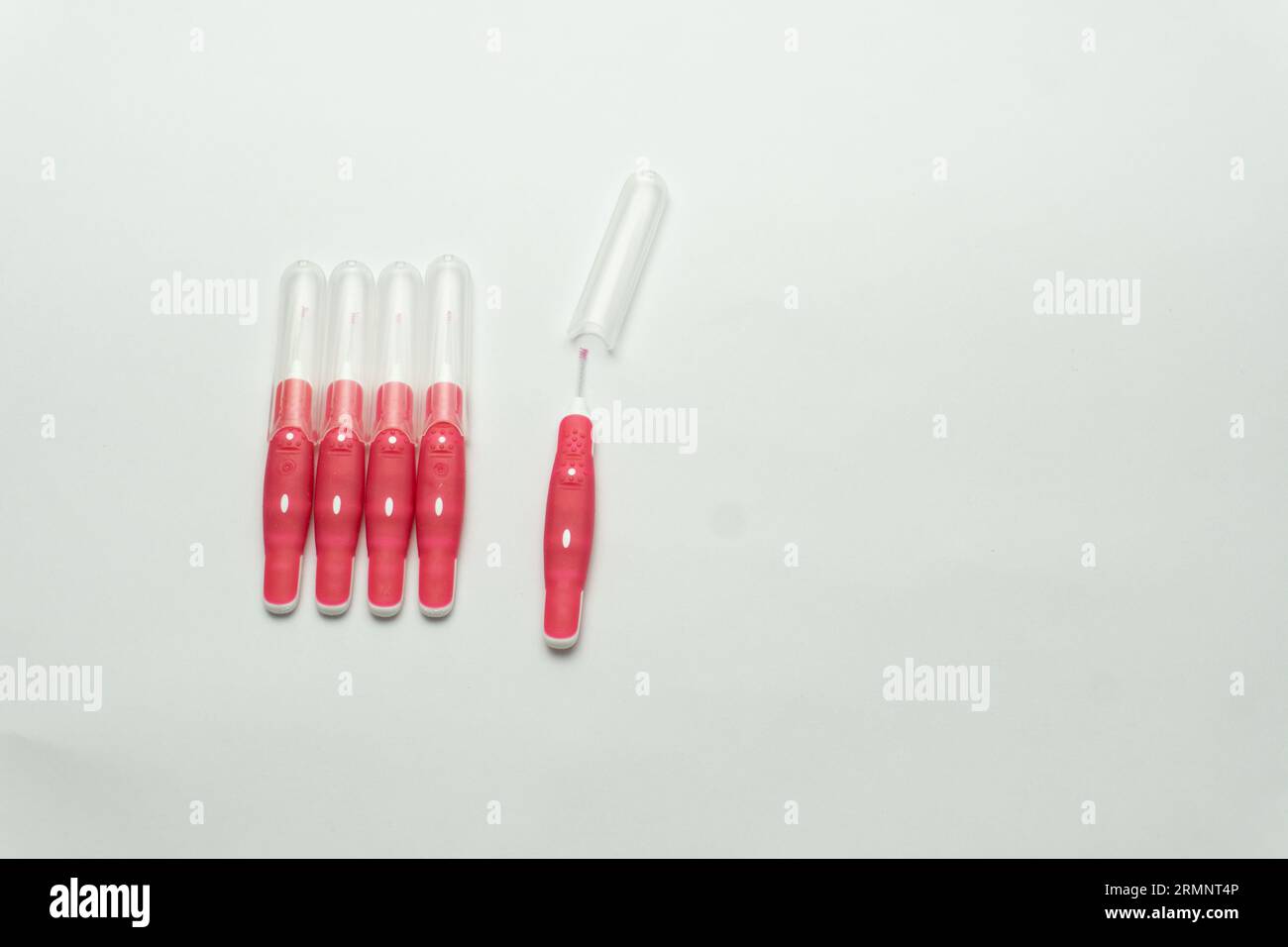 Interdental brush sticks isolated on white background, dental floss ...