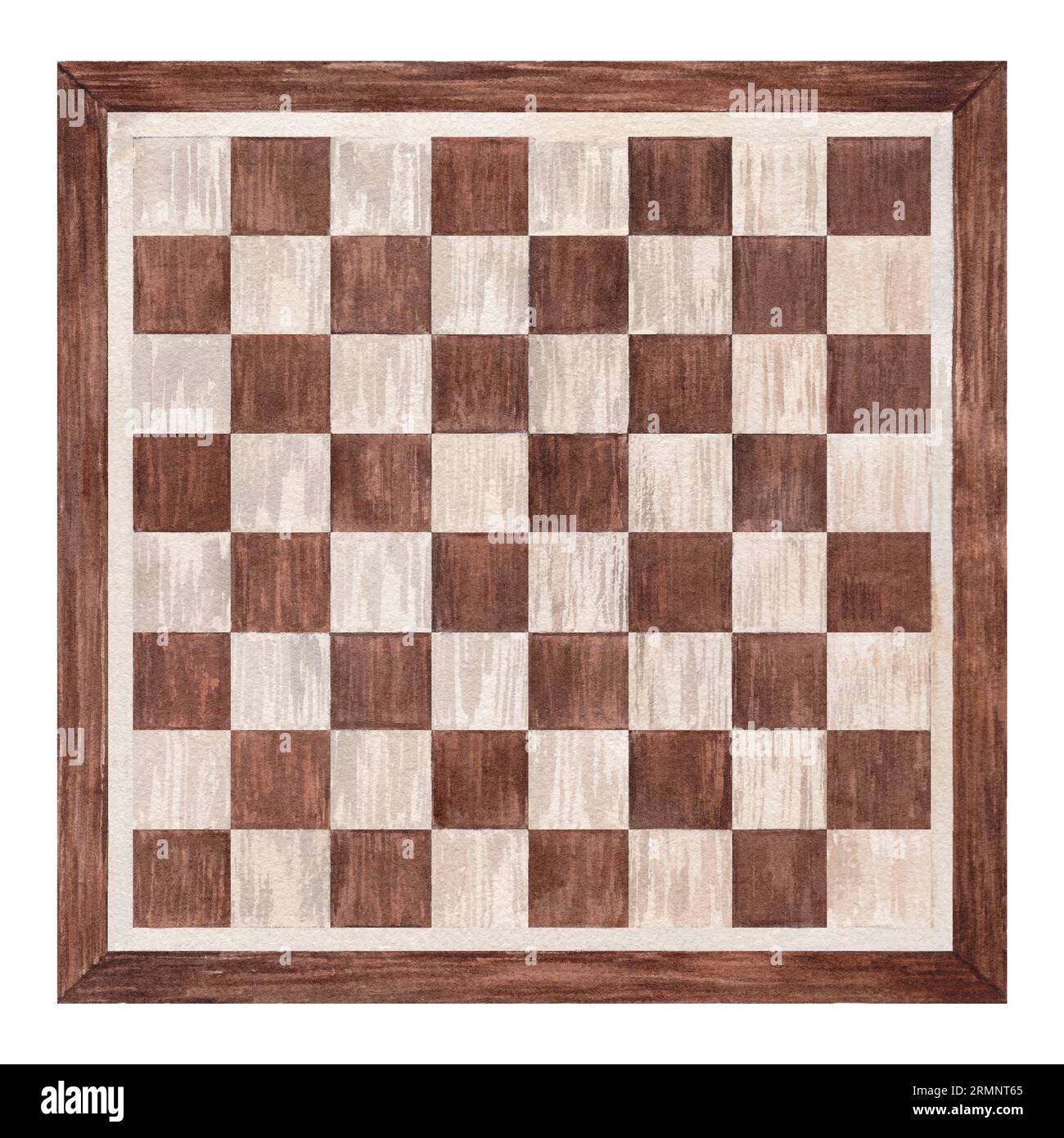 Chess board. Watercolor hand drawn illustration of wooden chess board ...