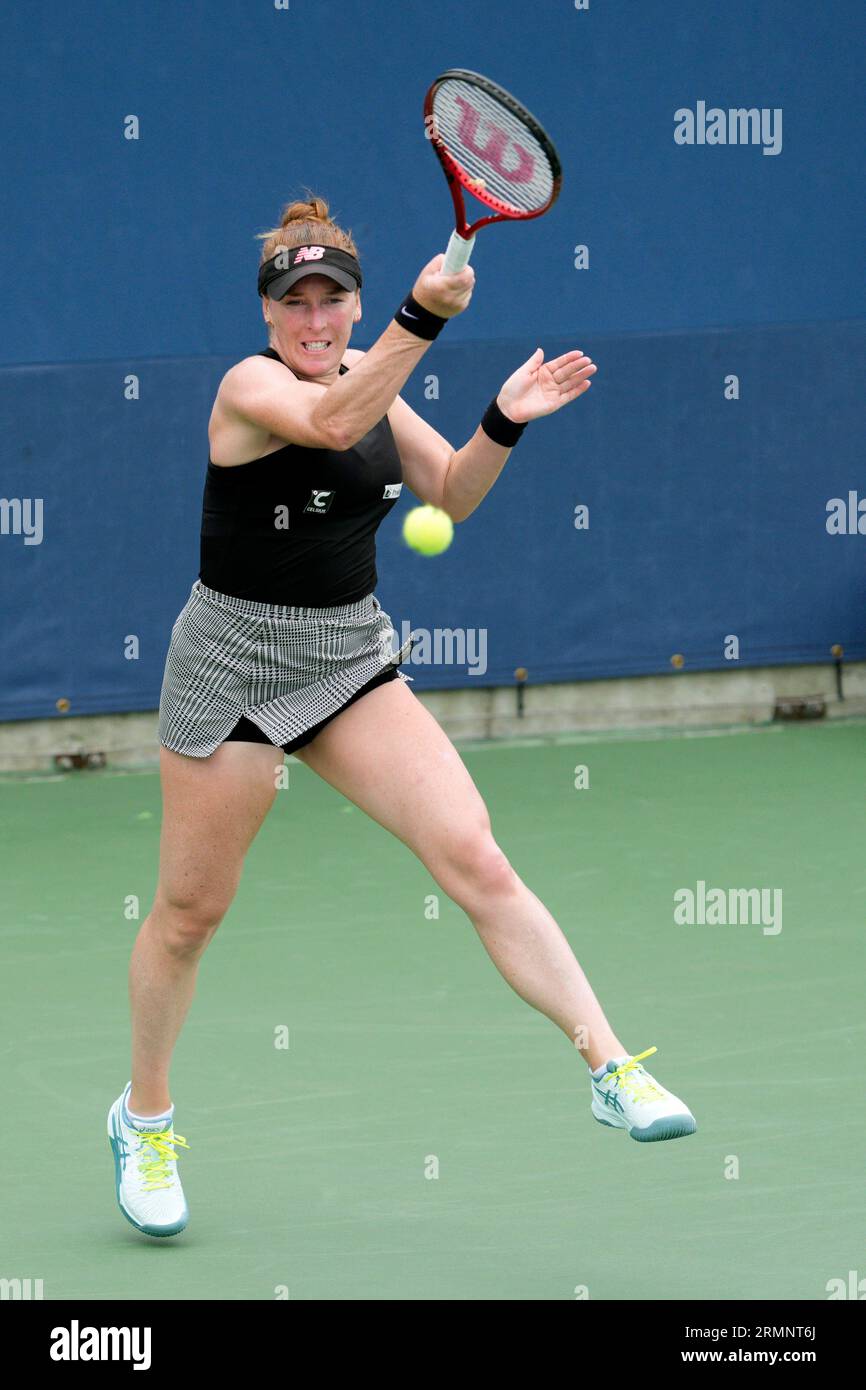 Madison Brengle in action during a women's singles match at the 2023 US ...