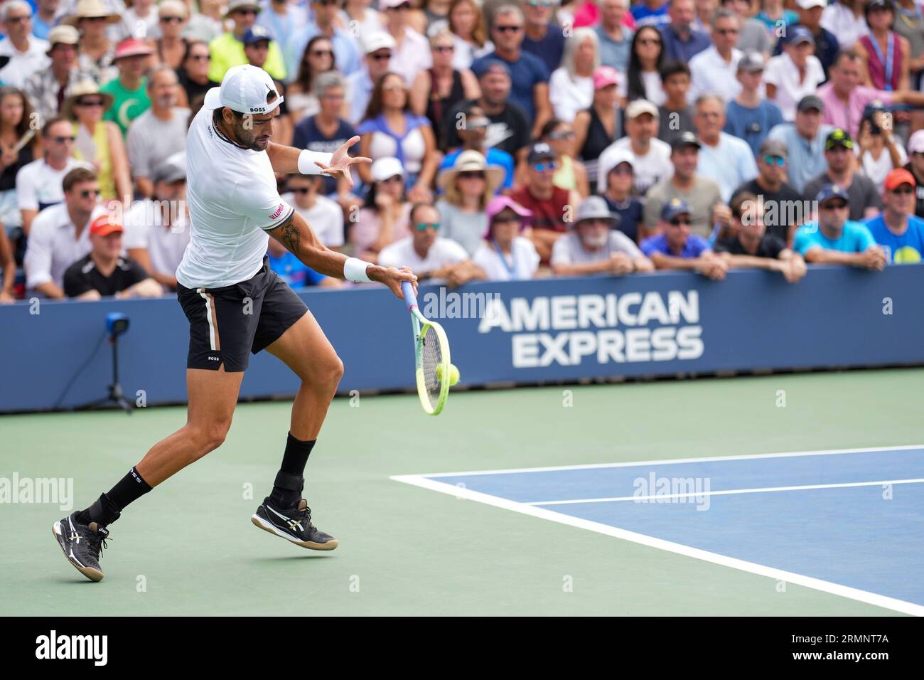 Matteo Berrettini in action during a men's singles match at the 2023 US Open, Tuesday, Aug. 29 ...