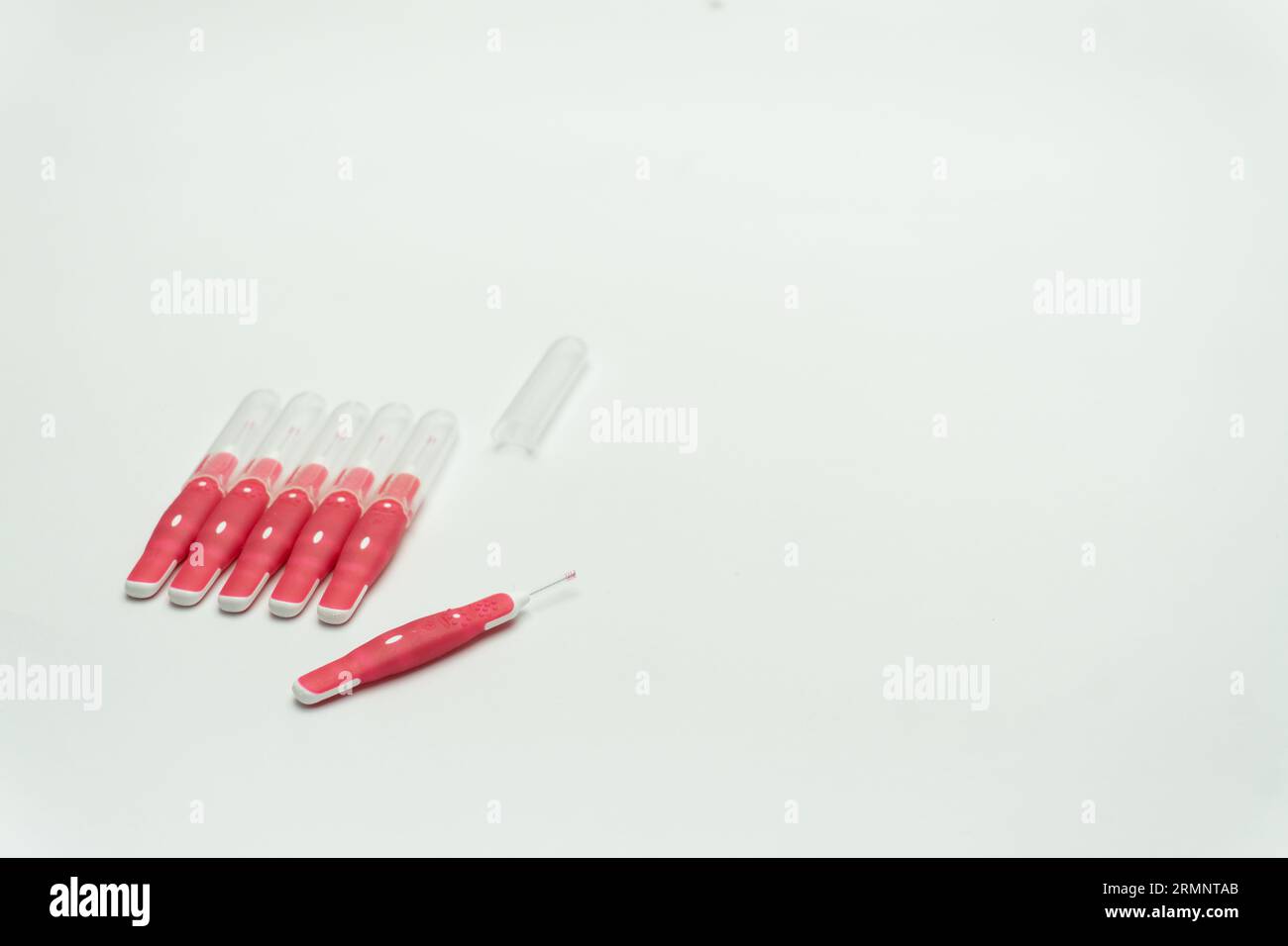 Interdental brush sticks isolated on white background, dental floss ...