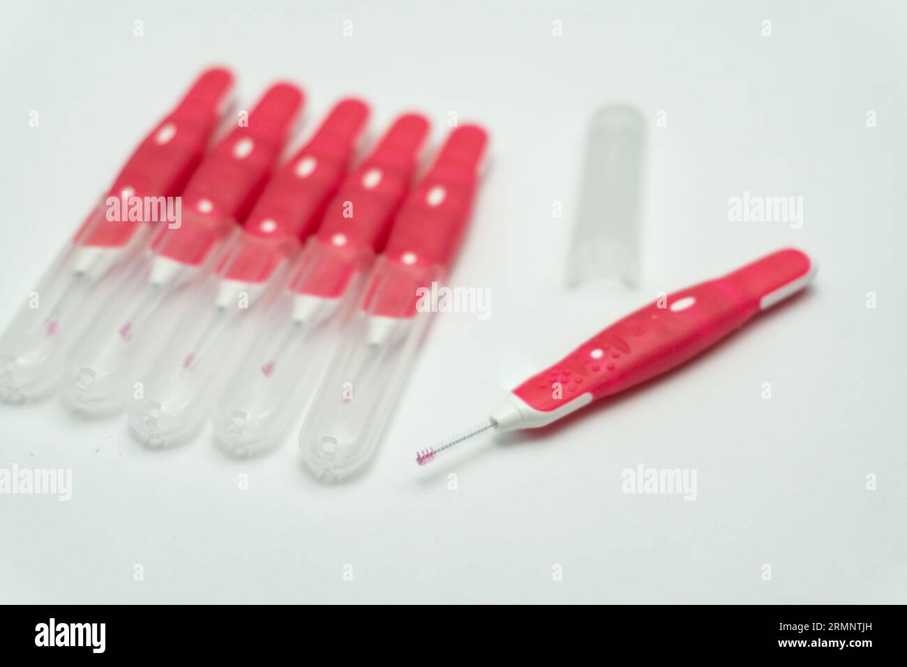 Interdental brush sticks isolated on white background, dental floss ...