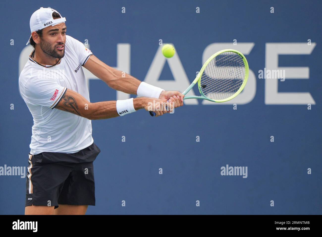 Matteo Berrettini in action during a men's singles match at the 2023 US Open, Tuesday, Aug. 29 ...