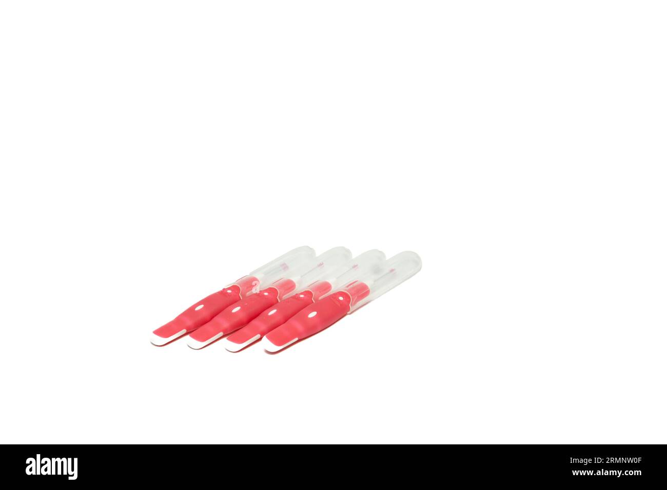 Interdental brush sticks isolated on white background, dental floss ...