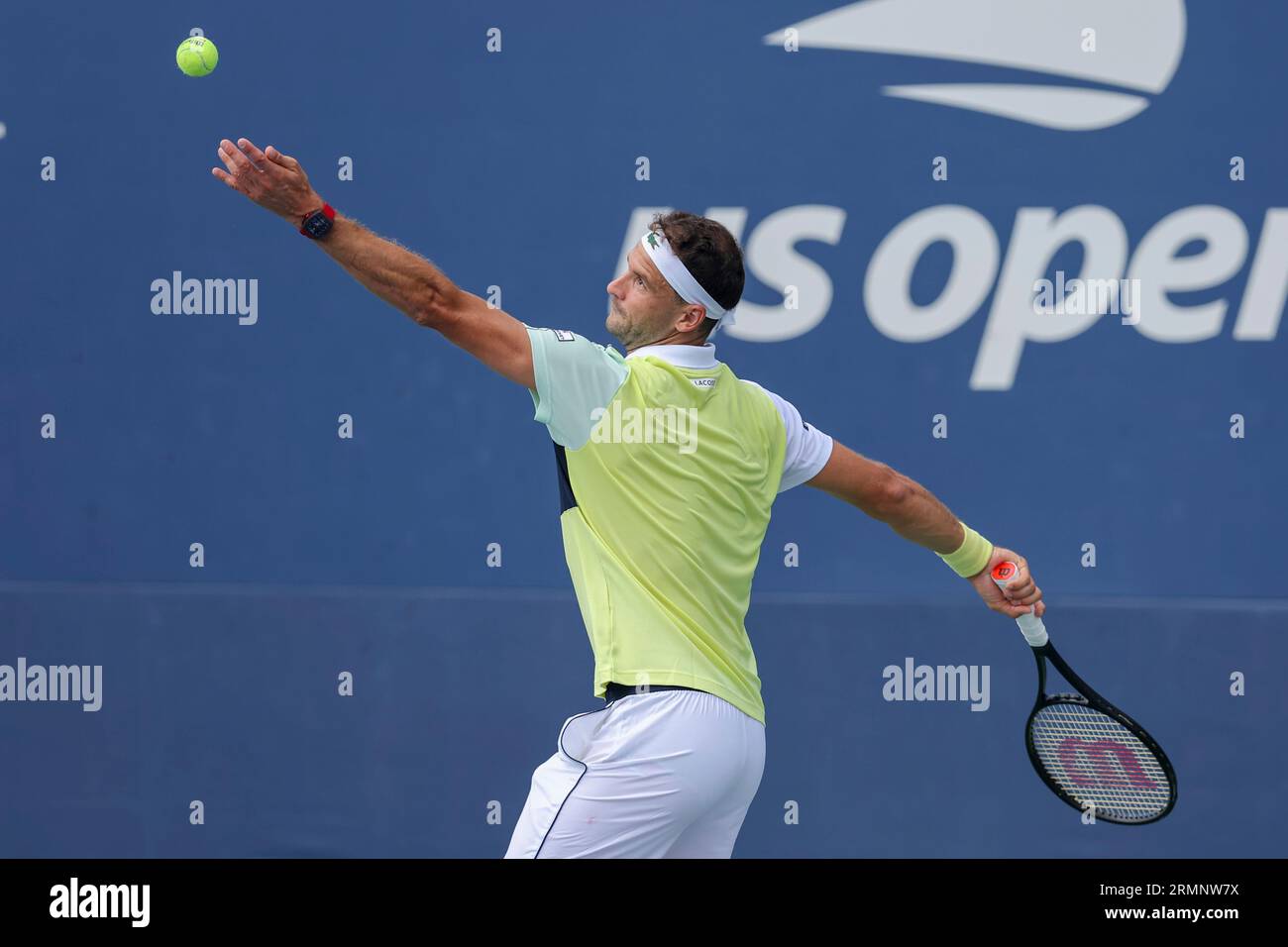 Grigor Dimitrov in action during a men's singles match at the 2023 US ...