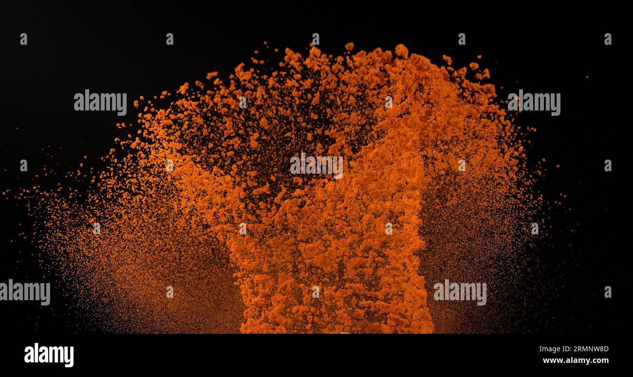Turmeric, curcuma longa, Powder falling against Black Background ...